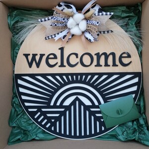 Wooden Boho Welcome Sign Round Wall Home Decor Geometric - Etsy