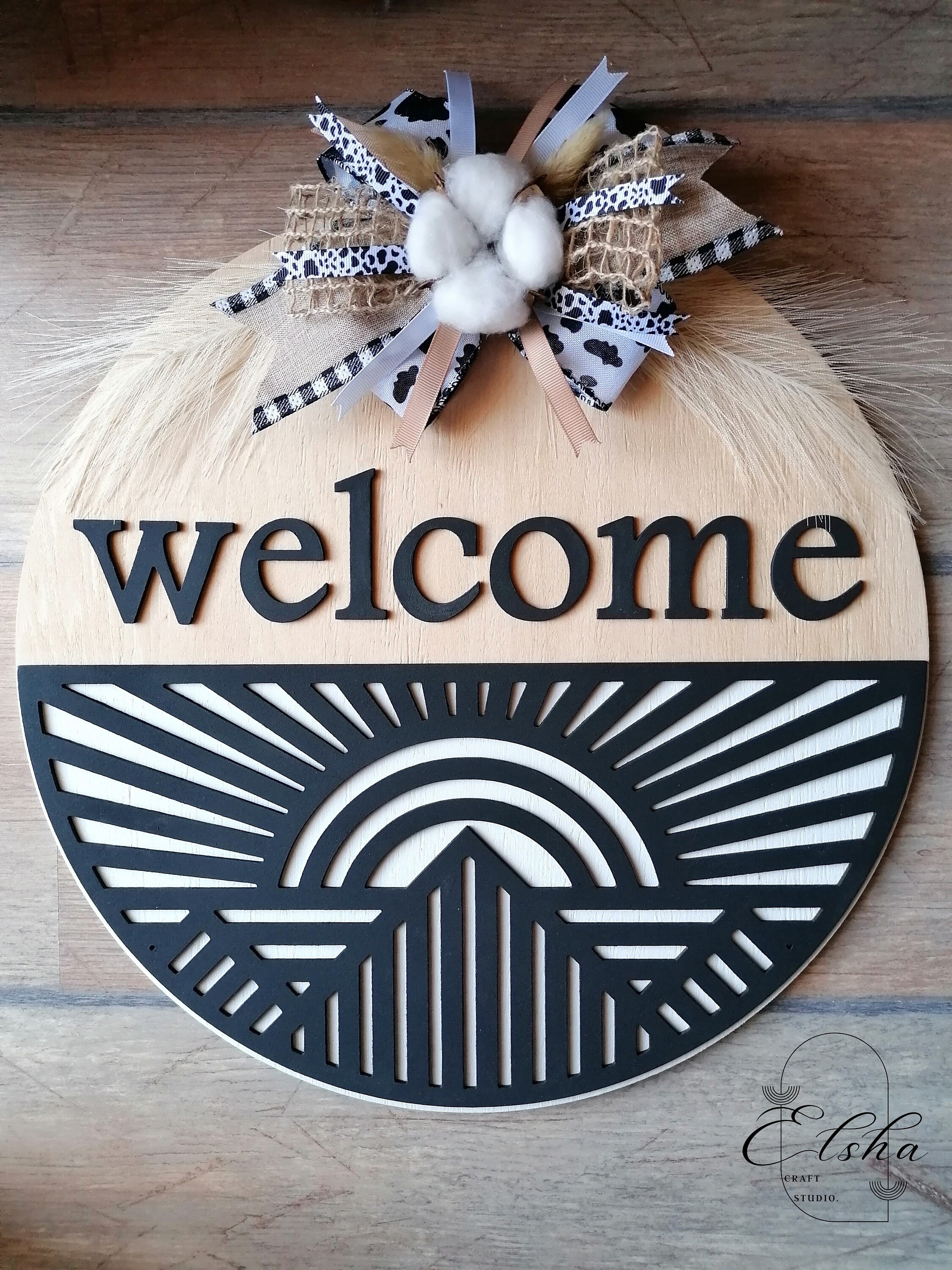 Wooden Boho Welcome Sign Round Wall Home Decor Geometric - Etsy