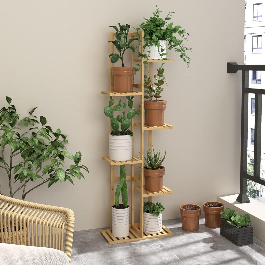6 Tier Bamboo Plant Stand Indoor Plant Stand Modern Plant Stand Tall ...