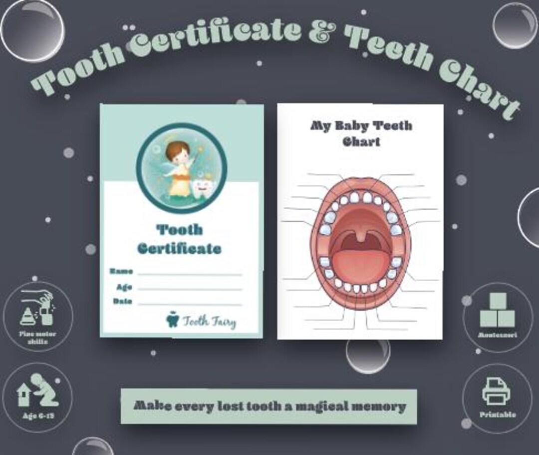 Tooth Fairy Certificate & Baby Teeth Chart Printable Green Set (kids ...