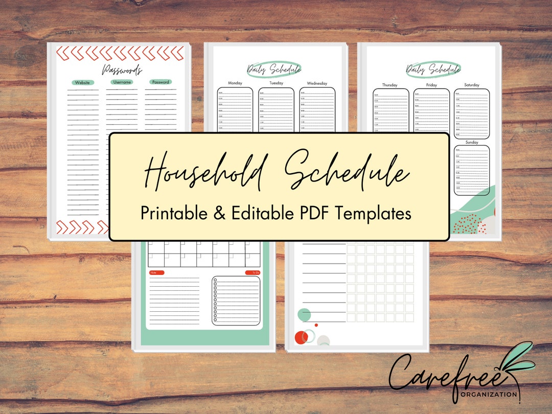 Household Schedule PDF Templates - Etsy