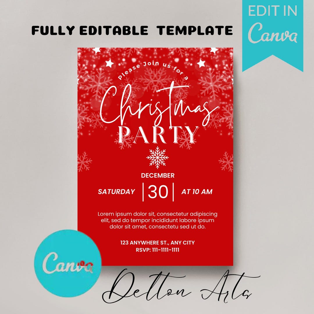 Editable Disco Red Christmas Invitation, Printable Retro Holidays ...