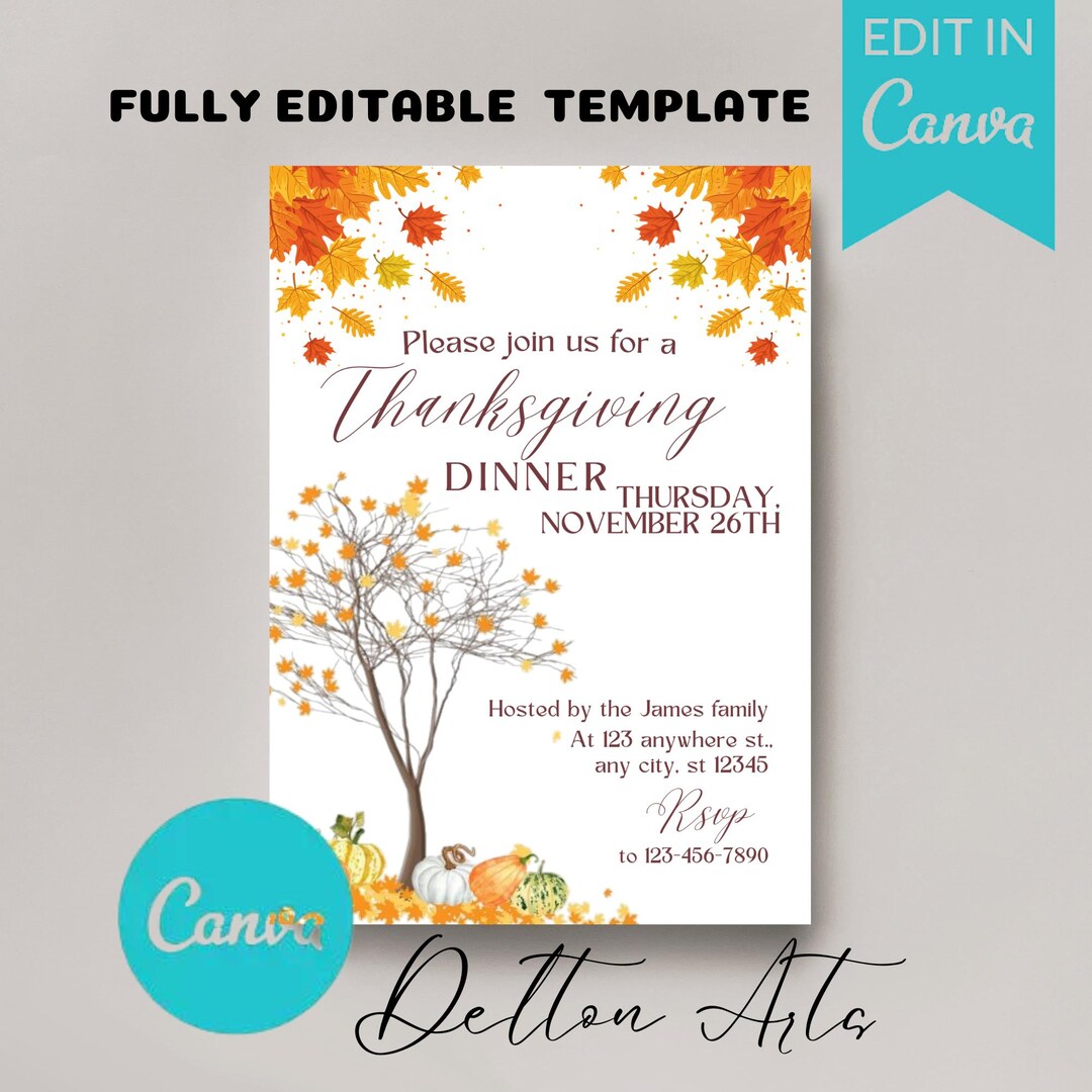 Editable Thanksgiving Dinner Invitation Template Printable Let's Give ...