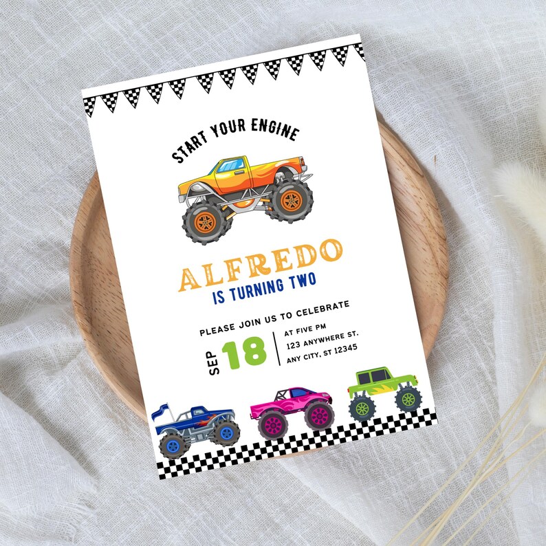 Editable Monster Jam Birthday Invitation Template, Printable Monster ...