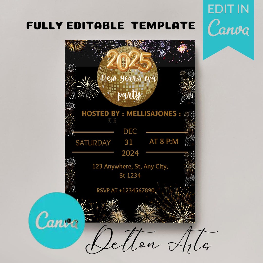 Editable New Years Party Invitation, Holiday Party Invitation ...