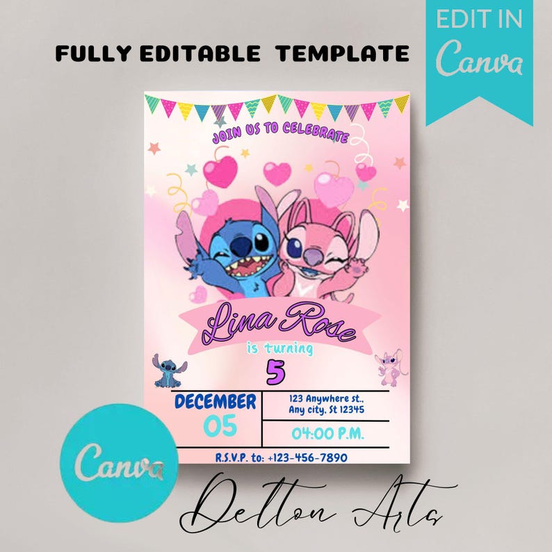 Stitch Editable Birthday Invitation Template, Printable Birthday Party ...