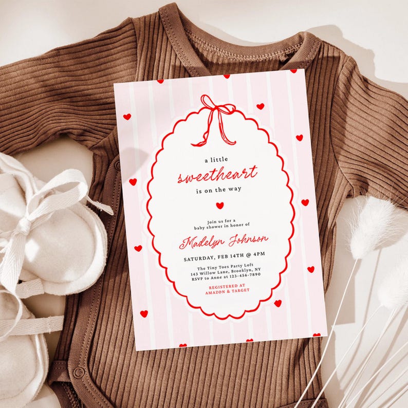 A Little Sweetheart Baby Shower Invitation Baby Girl Valentine's Baby ...