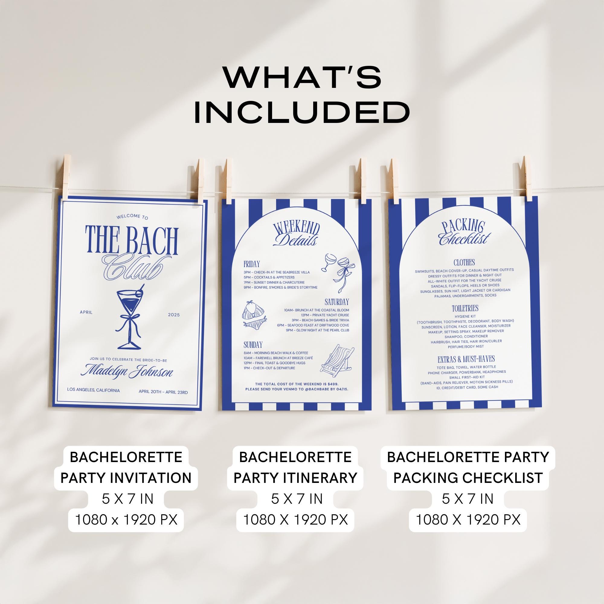 The Bach Club Bachelorette Party Invitation and Itinerary Template ...