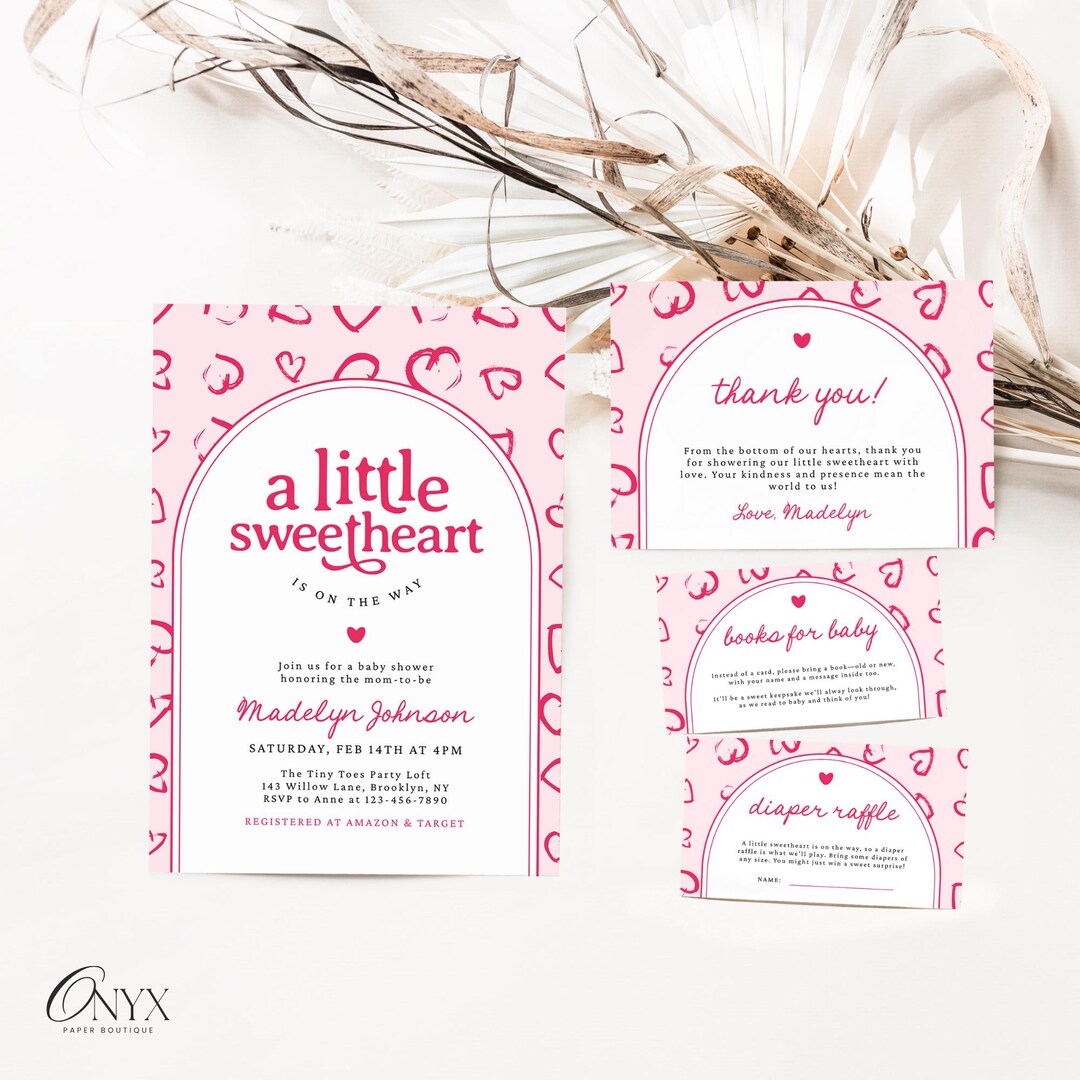 Little Sweetheart Baby Shower Invite Set Valentine's Baby Shower ...