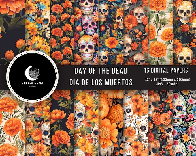 Day of the Dead Printable Paper, Dia De Los Muertos, Sugar Skulls ...