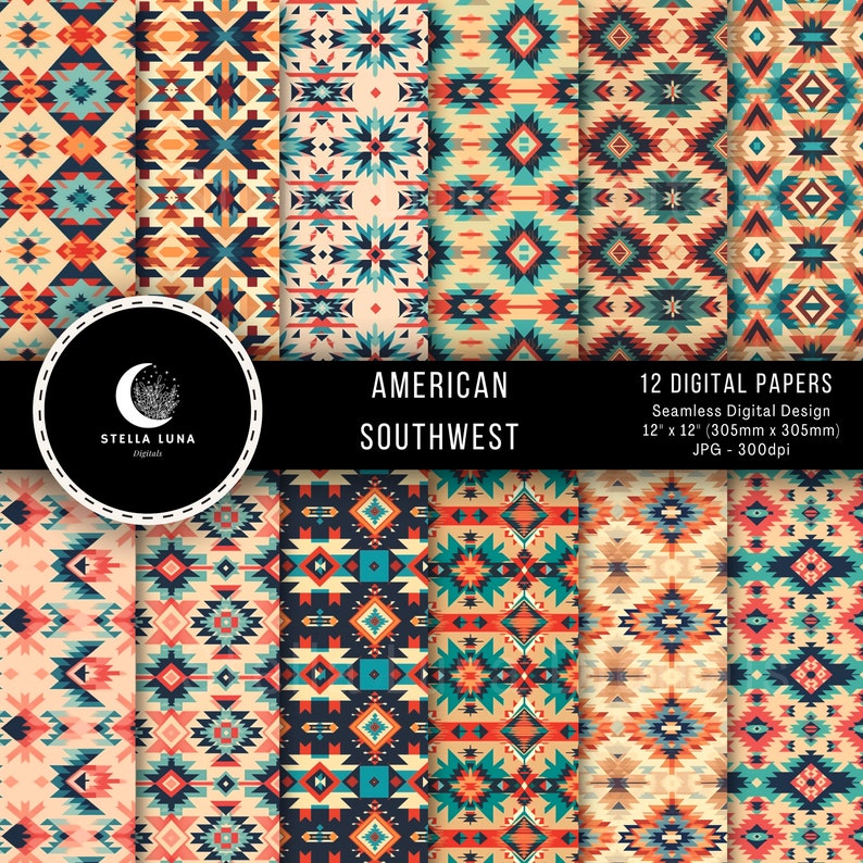 Southwest Seamless Pattern, Southwestern, Digital Paper, Printable ...