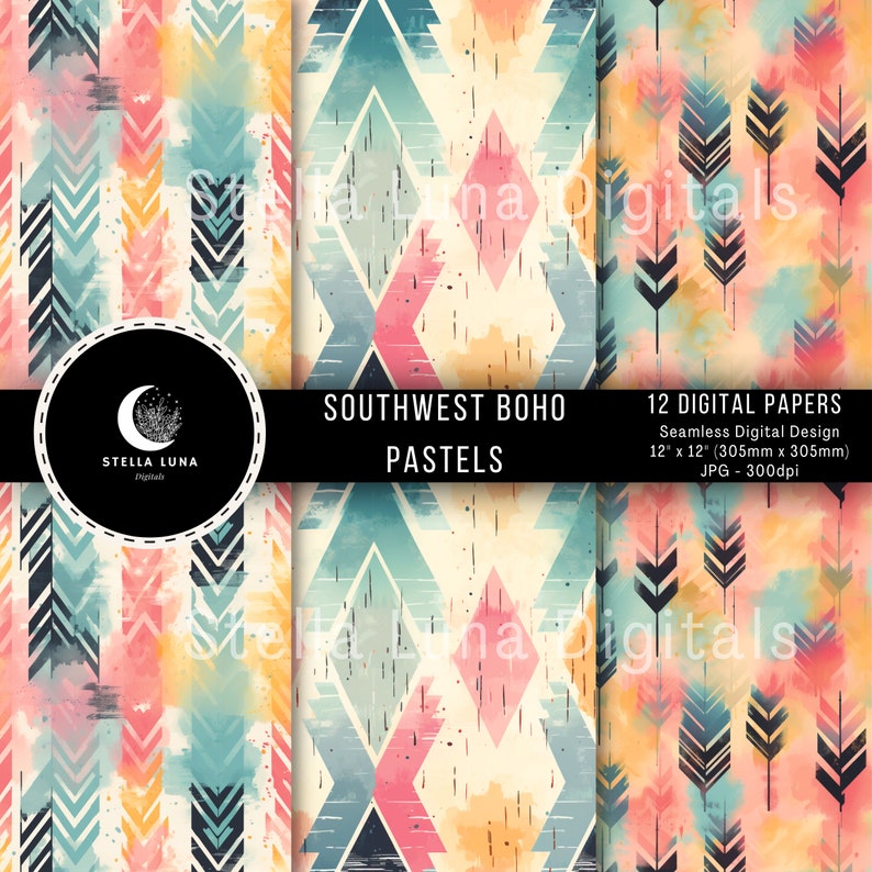 Watercolor Southwest Digital Paper, Western, Seamless Pattern ...