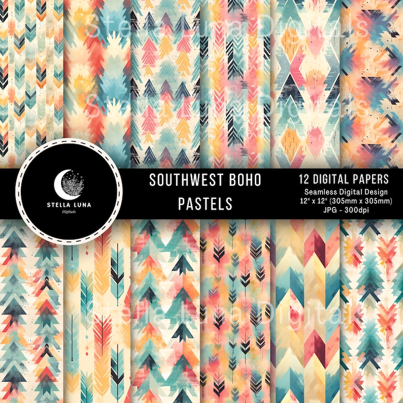 Watercolor Southwest Digital Paper, Western, Seamless Pattern ...