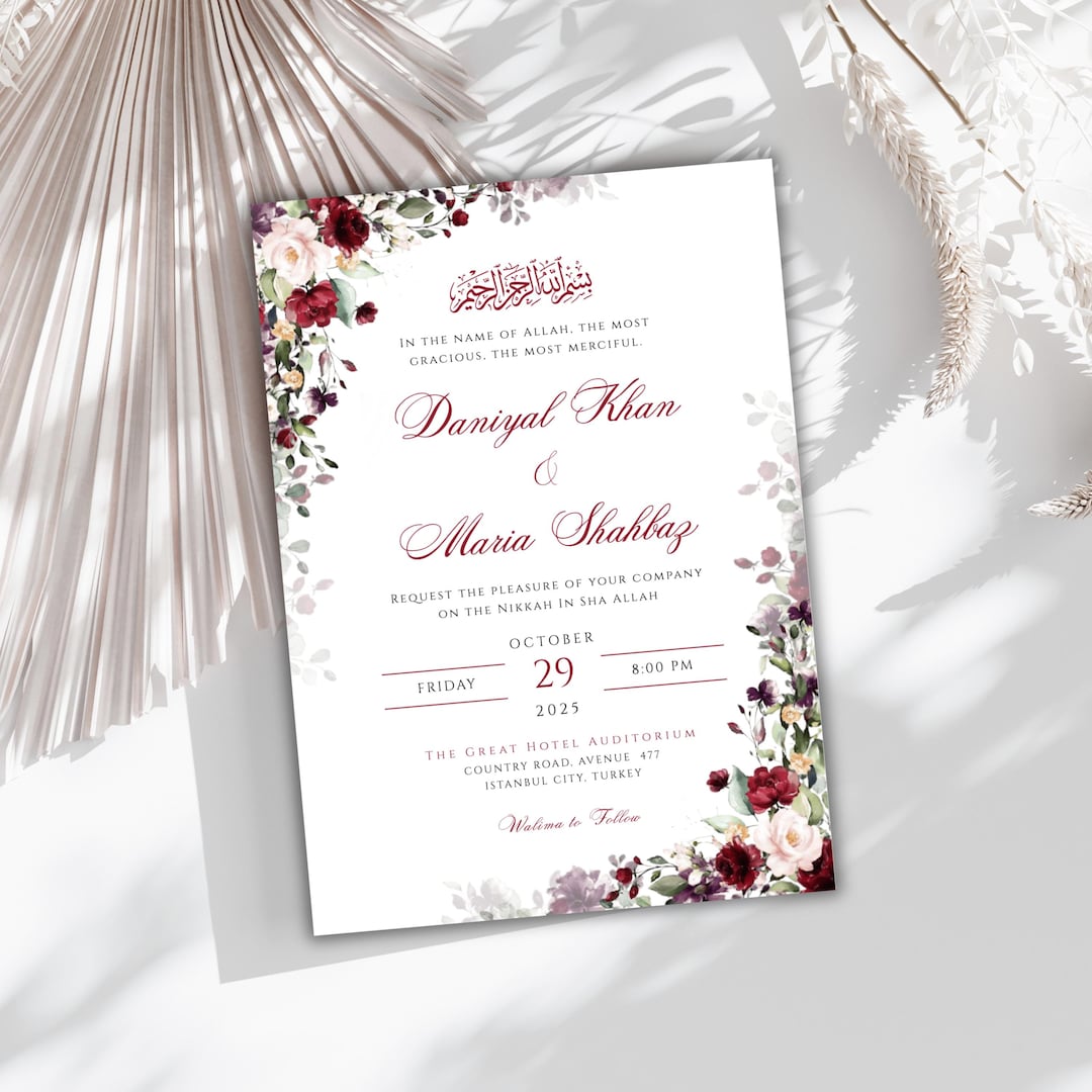 Luxury Floral Nikkah Invitation Template, Digital Muslim Wedding Invite ...