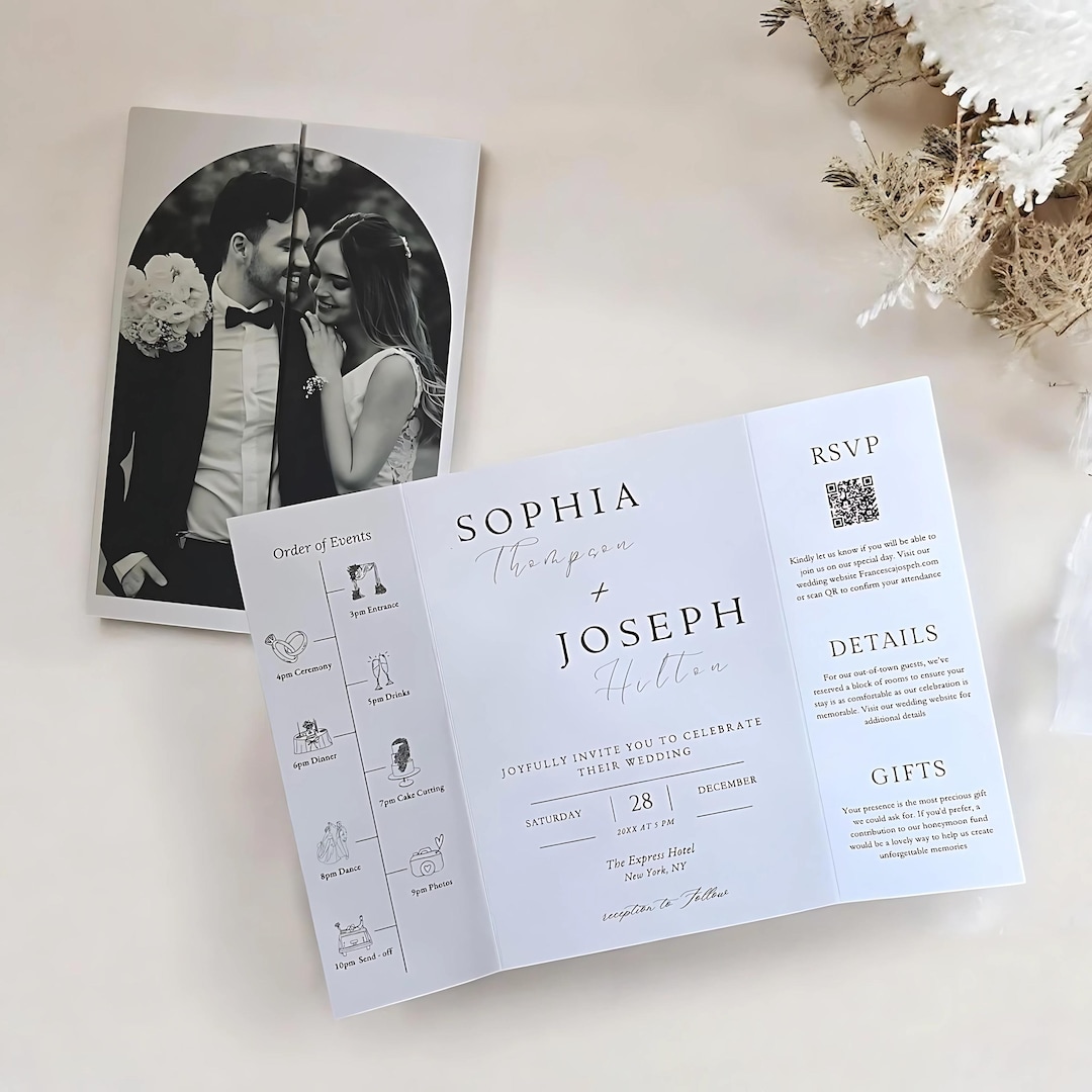 Gatefold Wedding Invite, Photo Wedding Invitation Template, Trifold ...