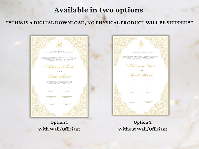 Gold Nikkah Contract Template, Editable Nikkah Certificate A3, A4 ...