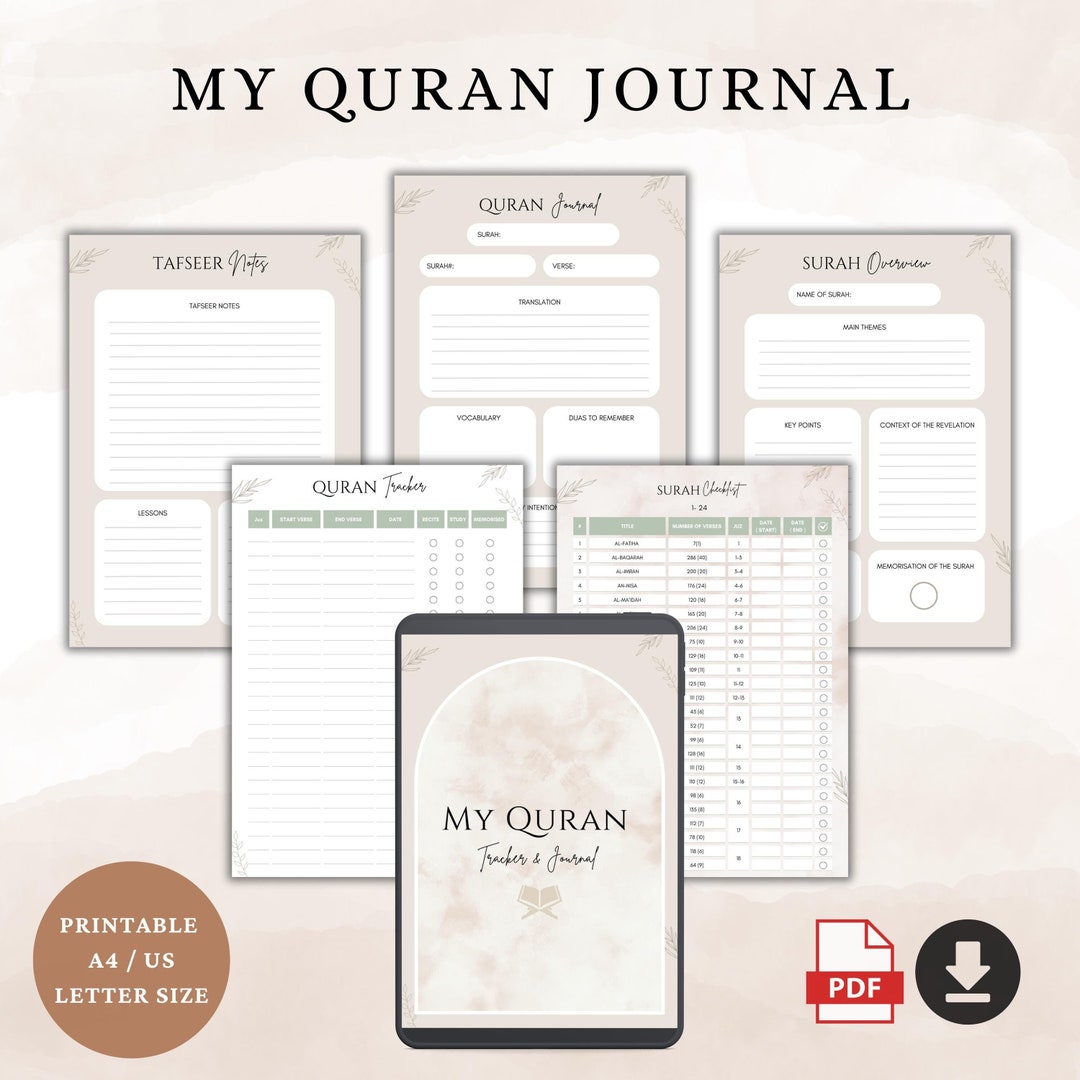 Digital Quran Journal, Quran Tracker PDF, Quran Study Planner, Quran ...