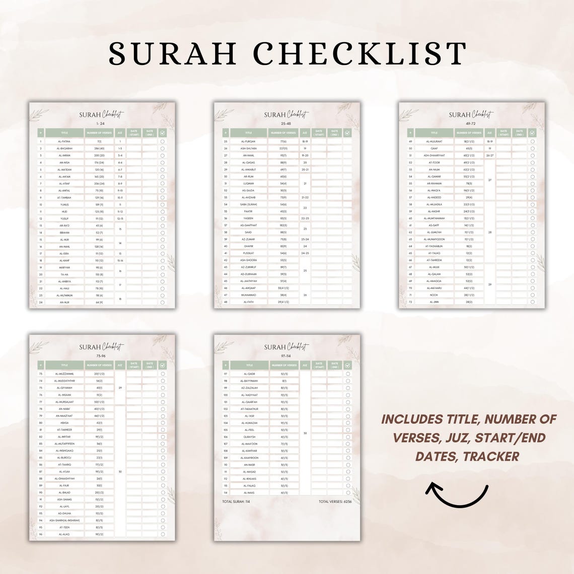 Digital Quran Journal, Quran Tracker PDF, Quran Study Planner, Quran ...