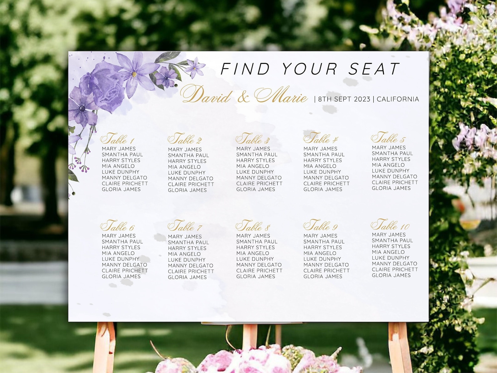 Wedding Seating Chart Template, Boho Lavender Seating Chart, Purple and ...