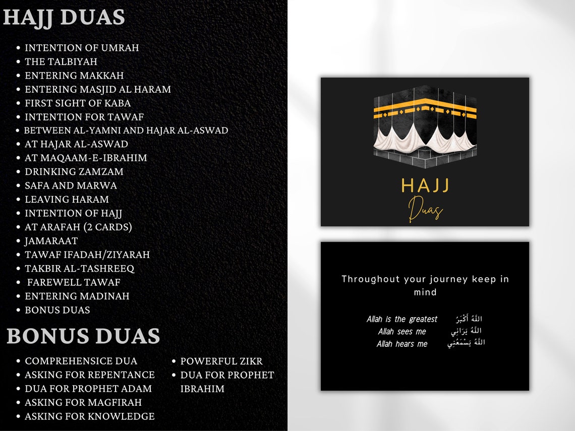 Hajj Dua Cards, Black Hajj Duas Printable Cards, Hajj Dua Flashcards, Hajj Duas PDF, Islamic ...