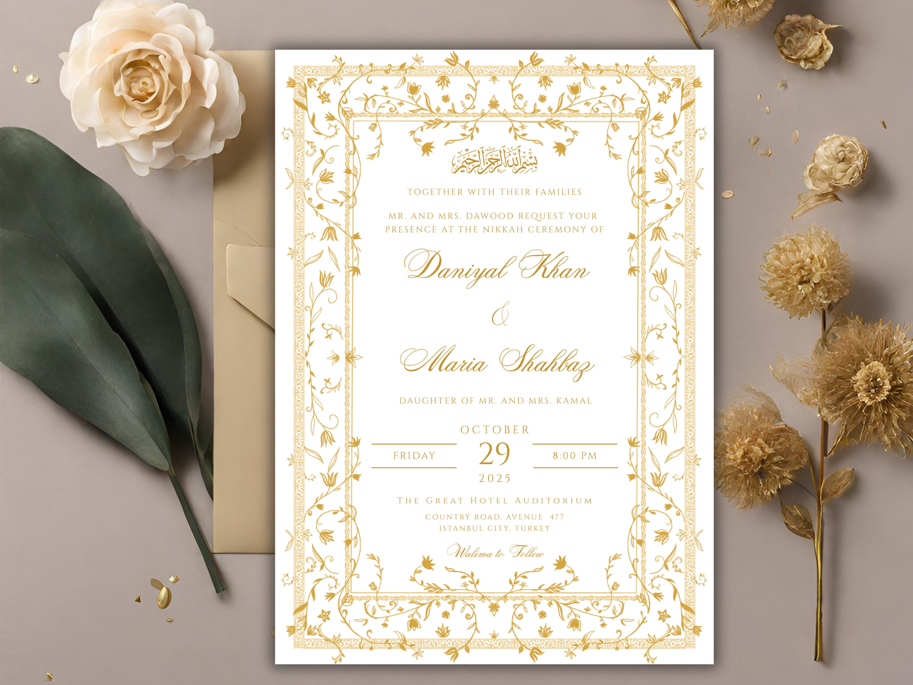 Nikkah Invitation Card, Floral Nikkah Invitation Template, Digital ...