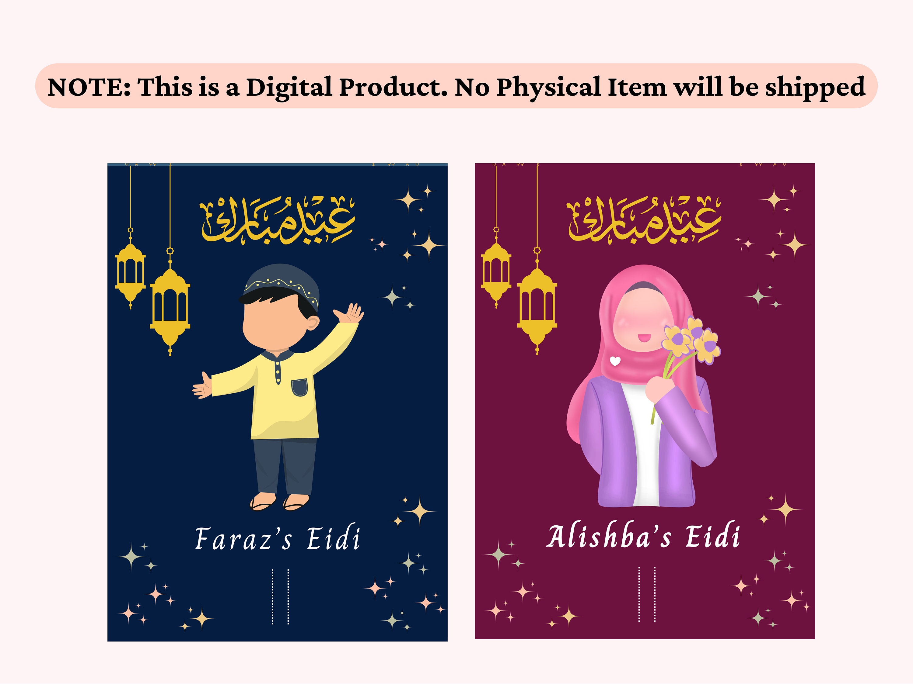 Eid Money Card, 10 Faceless Designs, Editable Eid Money Card Bundle ...