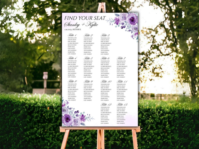 Lavender Wedding Seating Chart Template, Purple Wildflower Seating ...