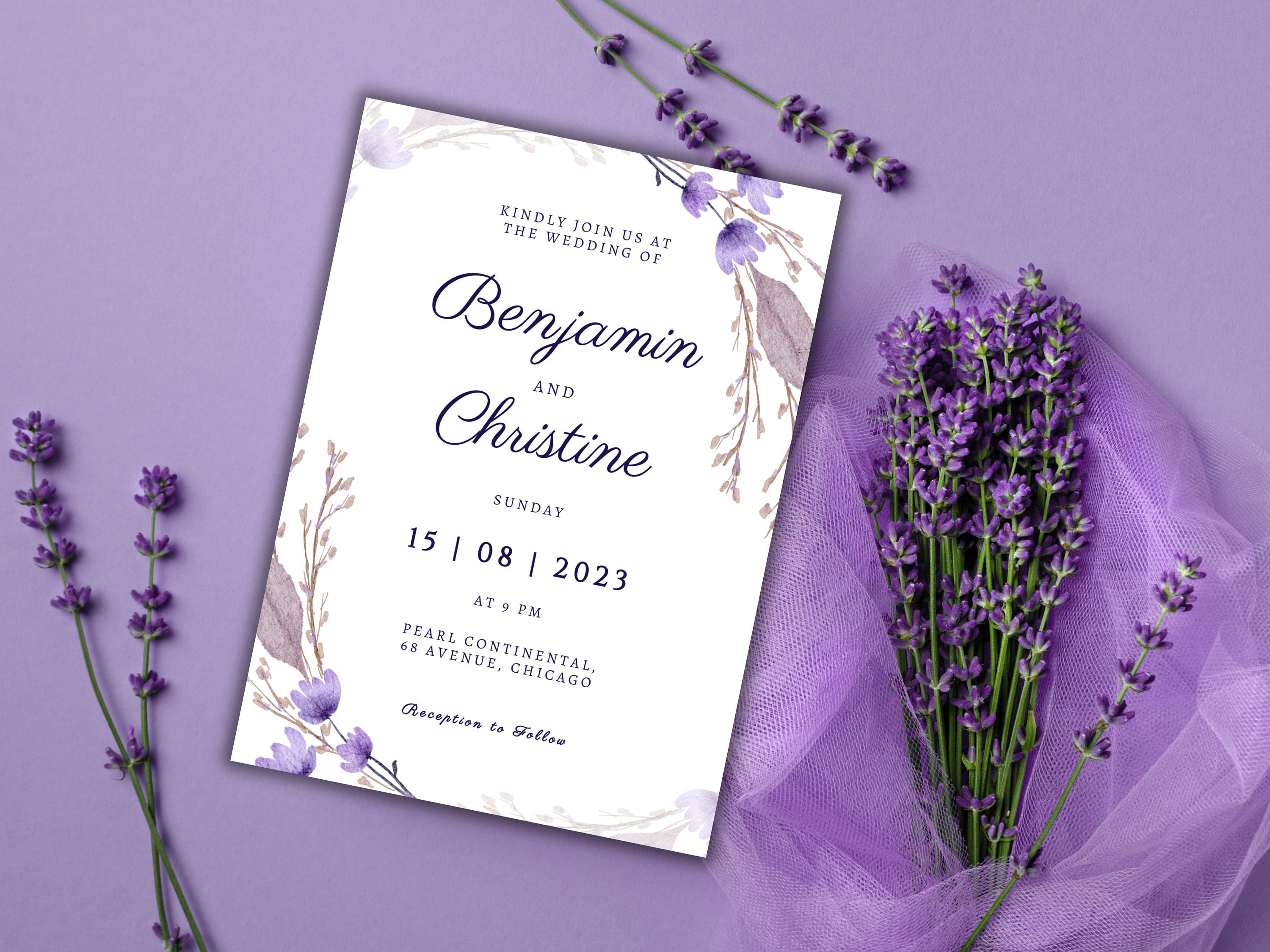 Lavender Wedding Invitation Template, Purple Watercolor Wedding ...