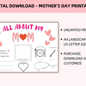 Mother's Day Printable, All About My Mom, Teacher and Parent Resources ...