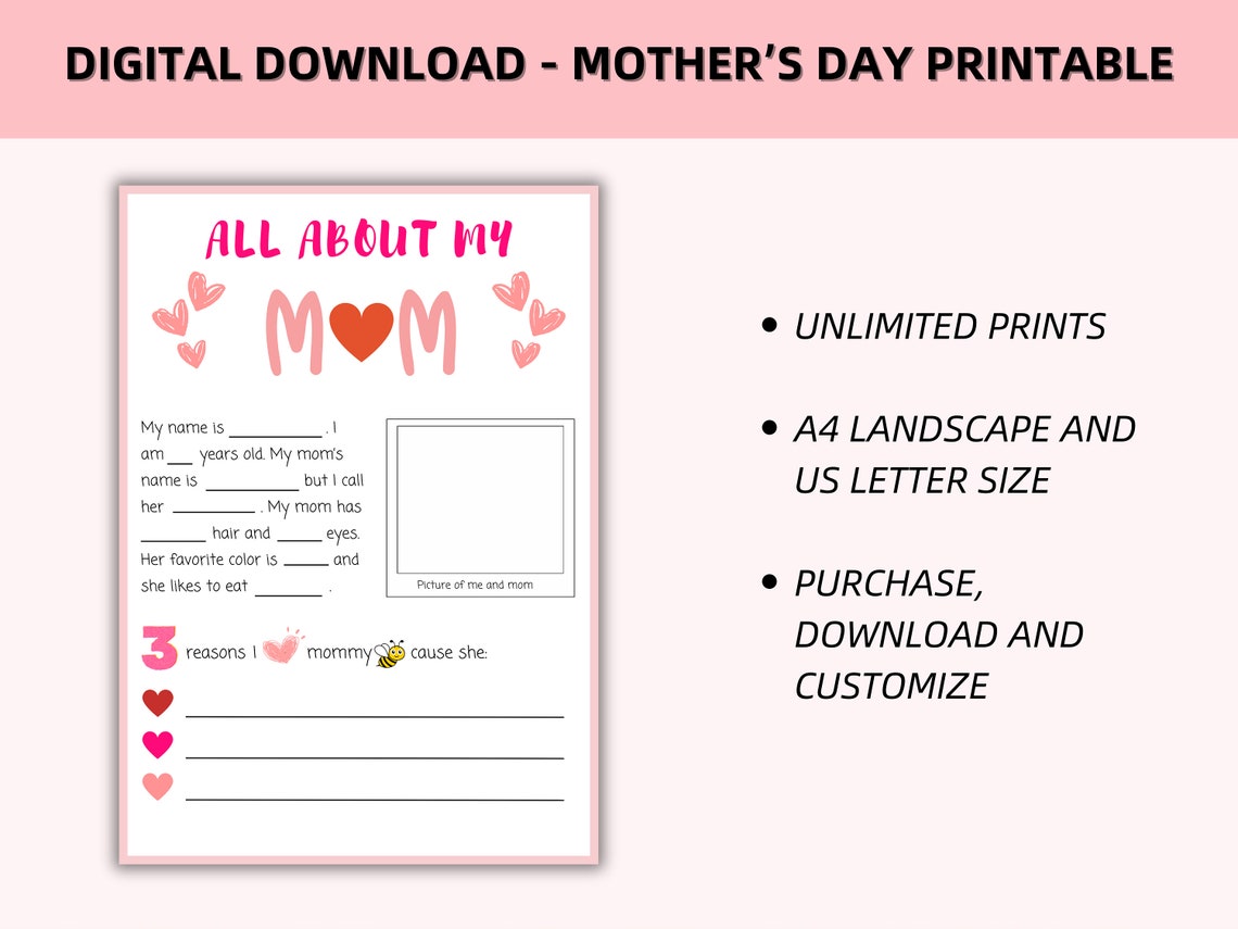 Mother's Day Printable, Teacher and Parent Resources, All About My Mom ...