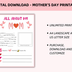 Mother's Day Printable, Teacher and Parent Resources, All About My Mom ...