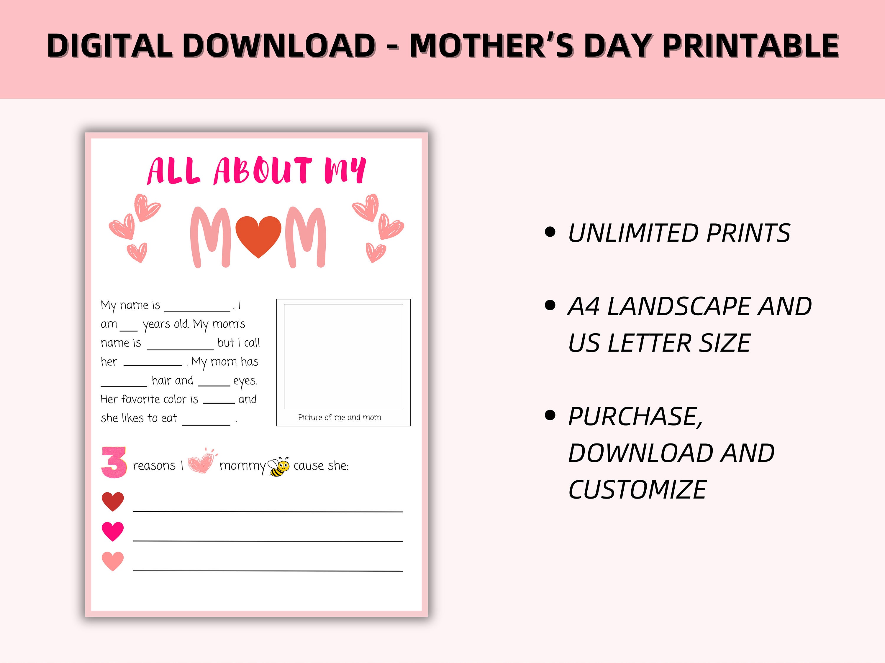 Mother's Day Printable, Teacher and Parent Resources, All About My Mom ...