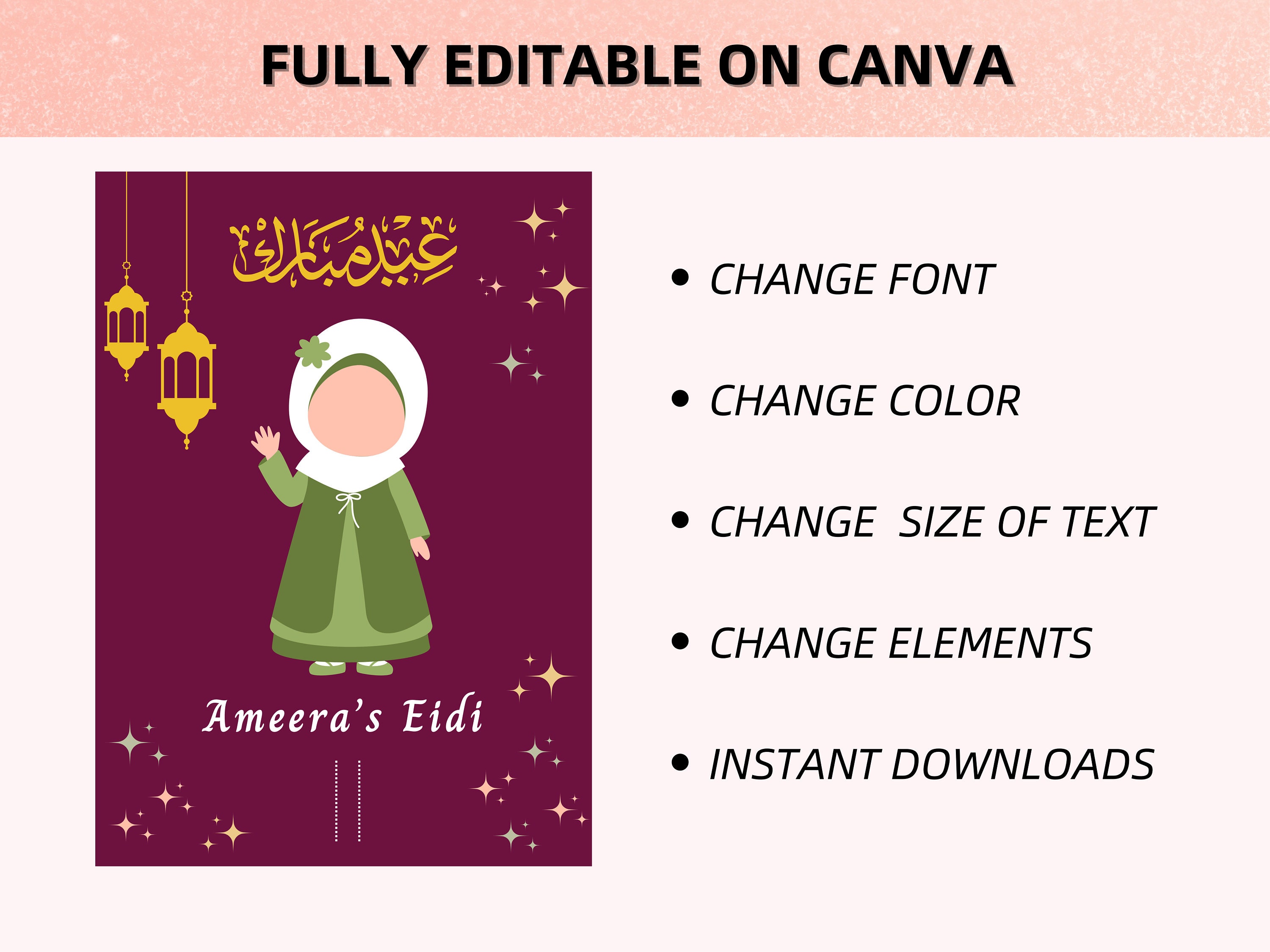 Eid Money Card, 10 Faceless Designs, Editable Eid Money Card Bundle ...