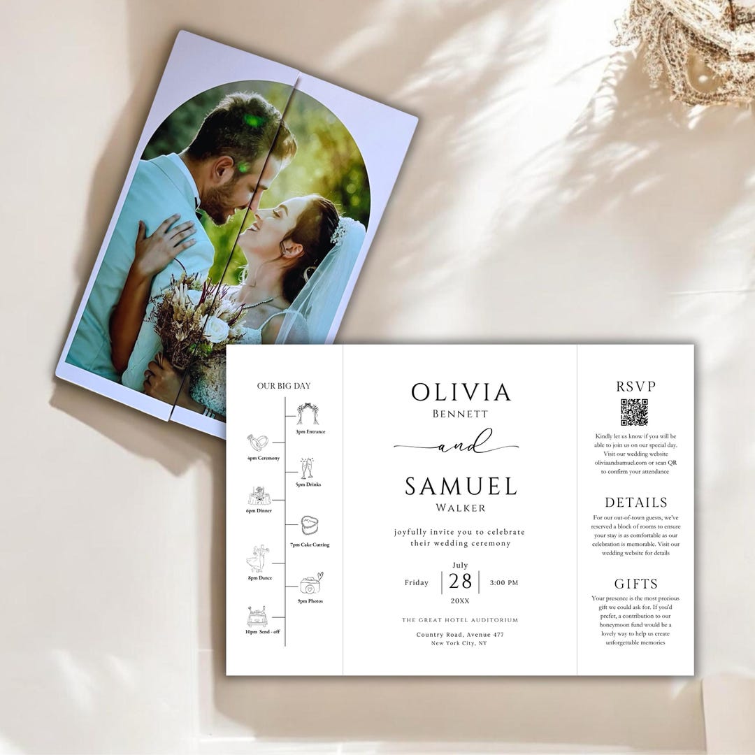 Gatefold Wedding Invitation Template, Photo Wedding Invite, Trifold ...
