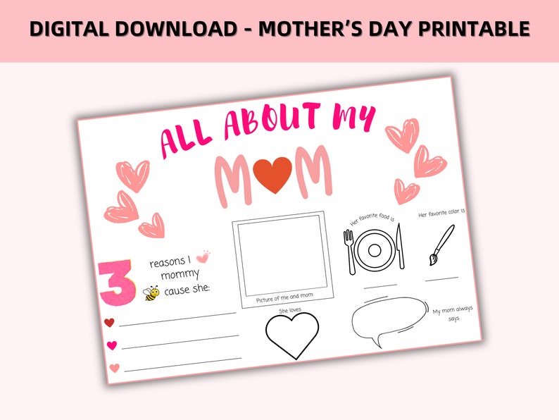 Mother's Day Printable, All About My Mom, Teacher and Parent Resources ...