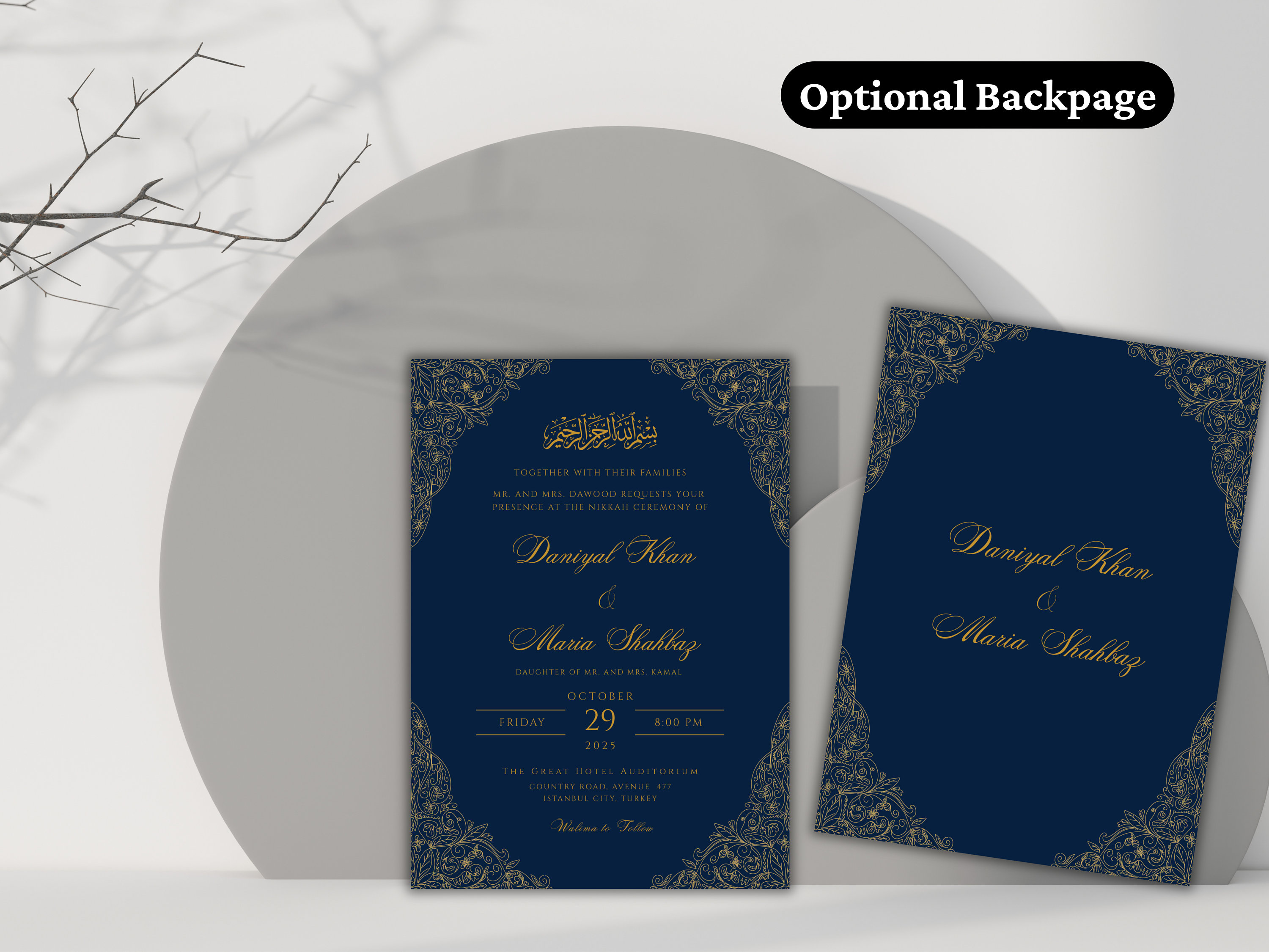 Digital Nikkah Invitation Template, Royal Blue Islamic Wedding Invite ...