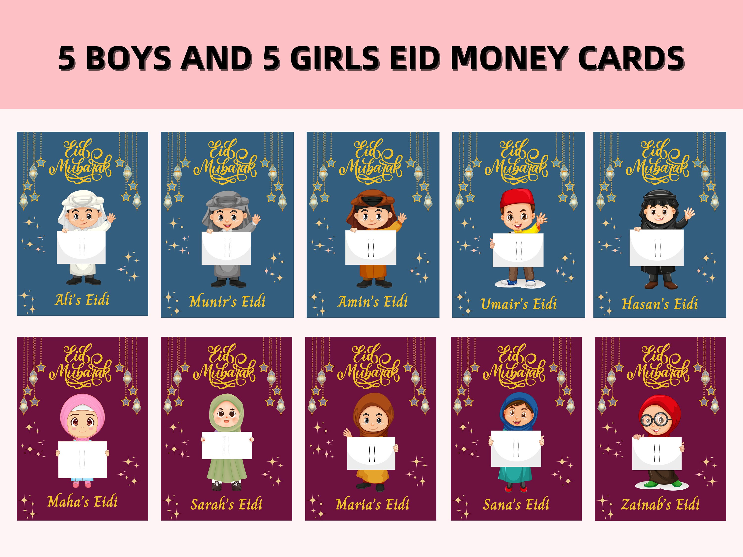 Eid Money Card, 10 Different Designs, Editable Eid Money Envelope ...