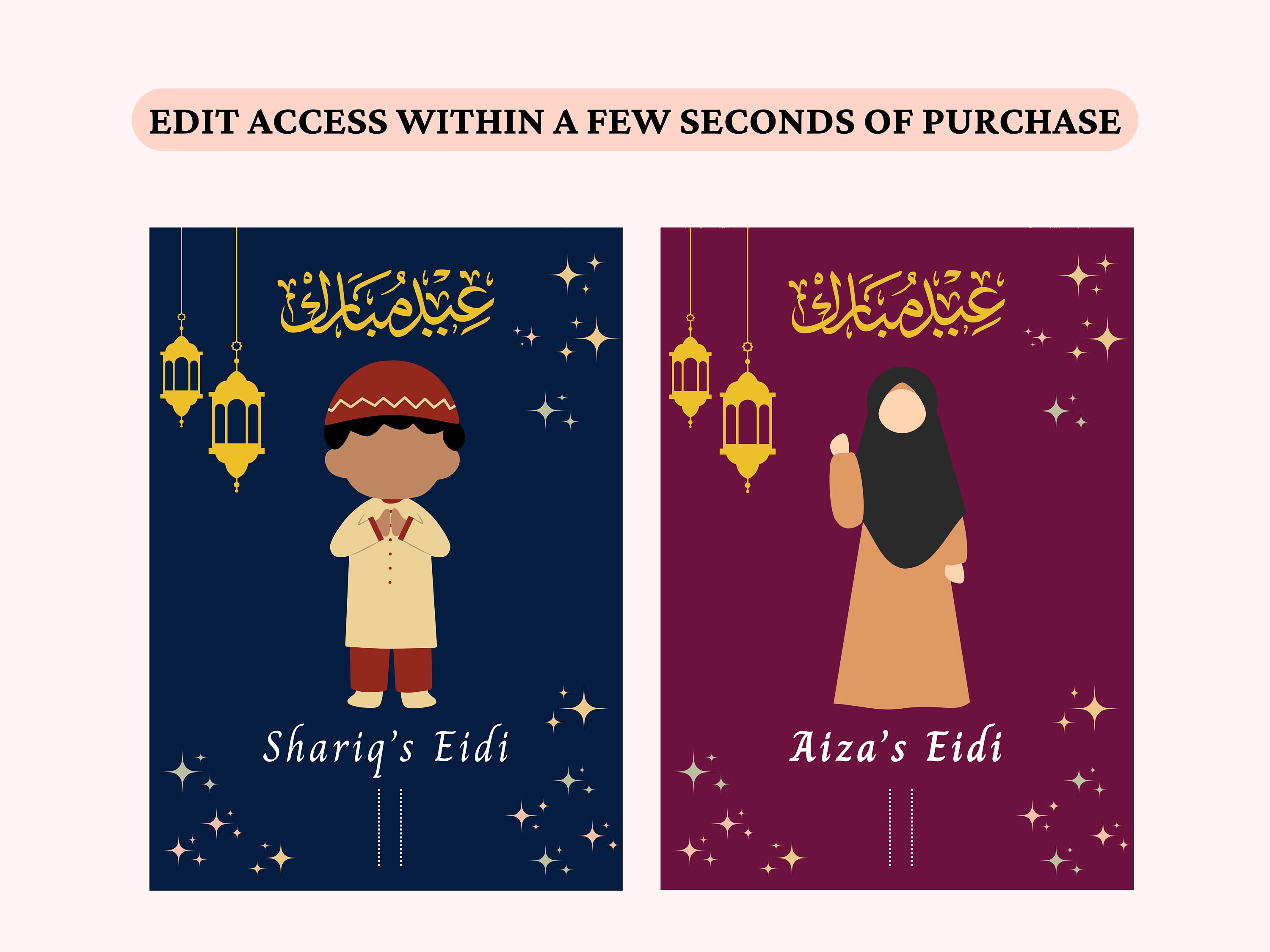 Eid Money Card, 10 Faceless Designs, Editable Eid Money Card Bundle ...