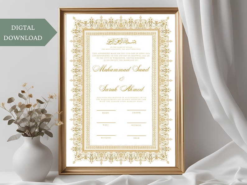 Gold Nikkah Contract Template, Editable Nikkah Certificate A3, A4 ...