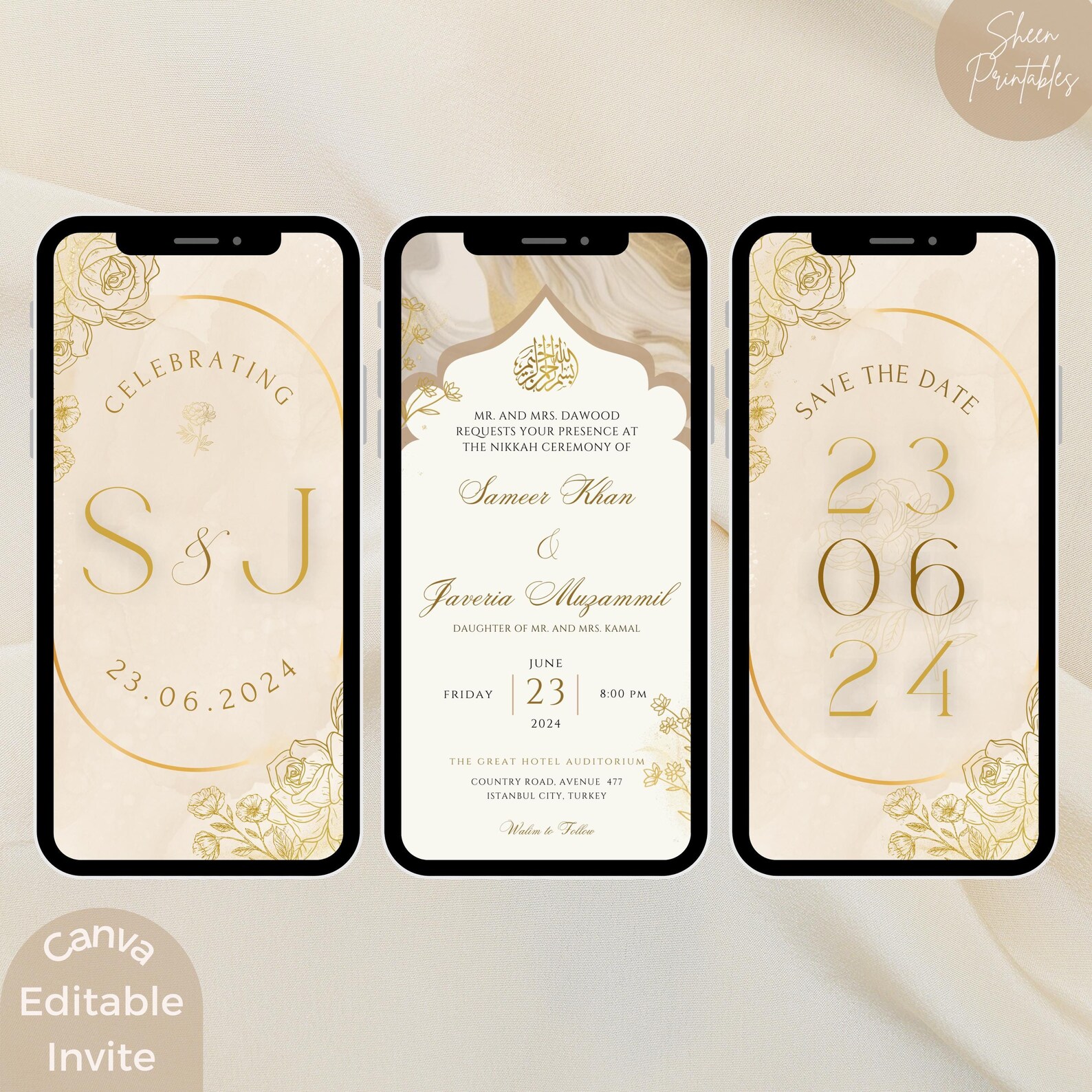 Luxury Nikkah Invitation, Digital Muslim Wedding Invitation Template ...