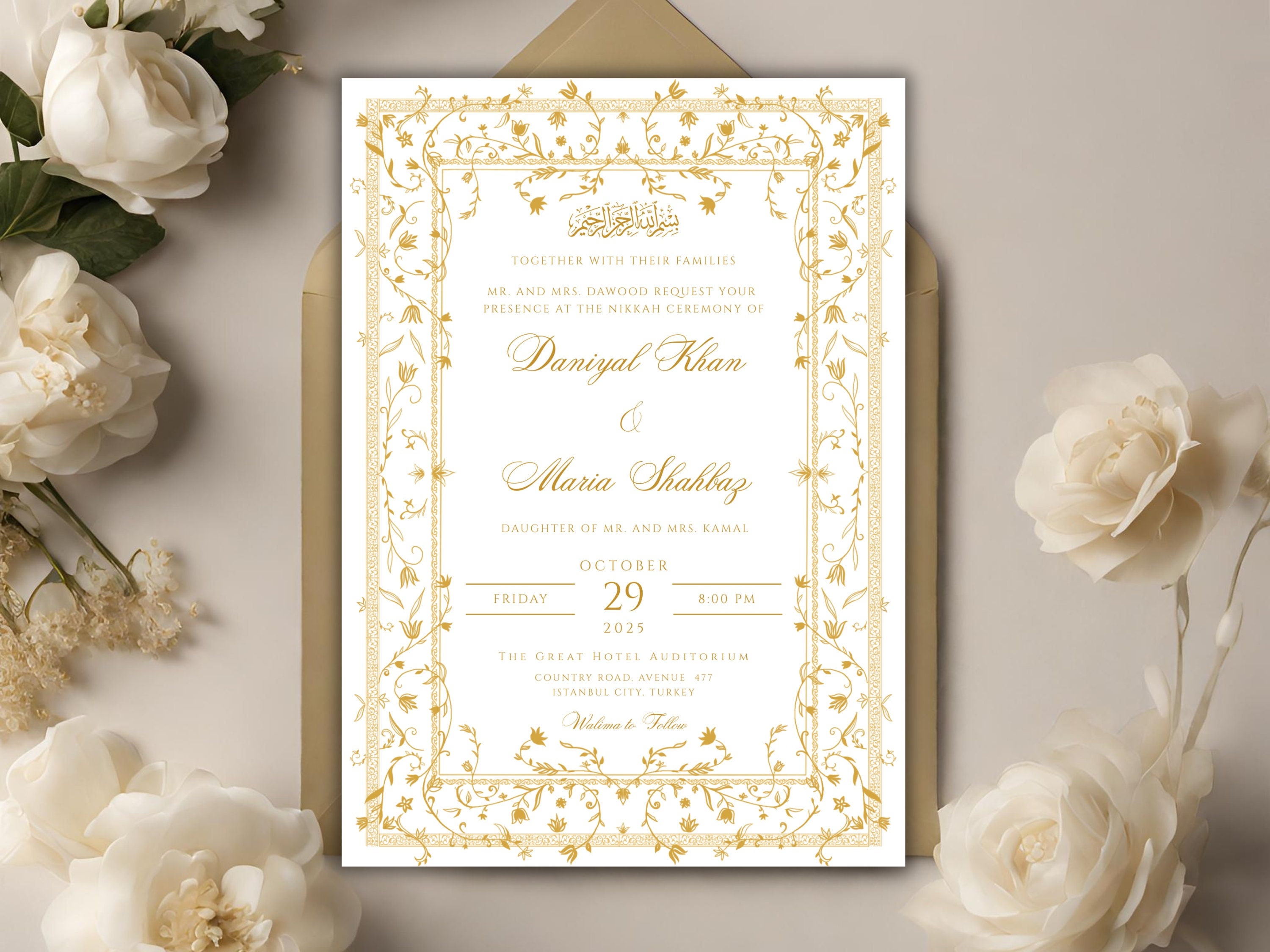 Nikkah Invitation Card, Floral Nikkah Invitation Template, Digital ...