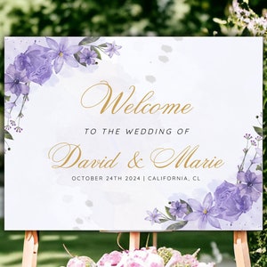 Lavender Wedding Welcome Sign Template, Purple Wildflower Floral ...