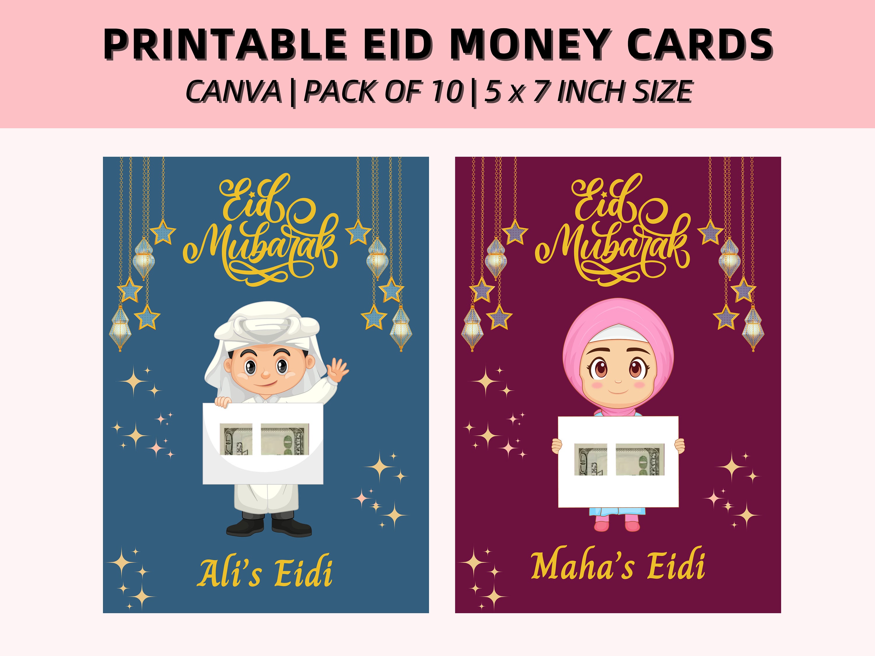 Eid Money Card, 10 Different Designs, Editable Eid Money Envelope ...