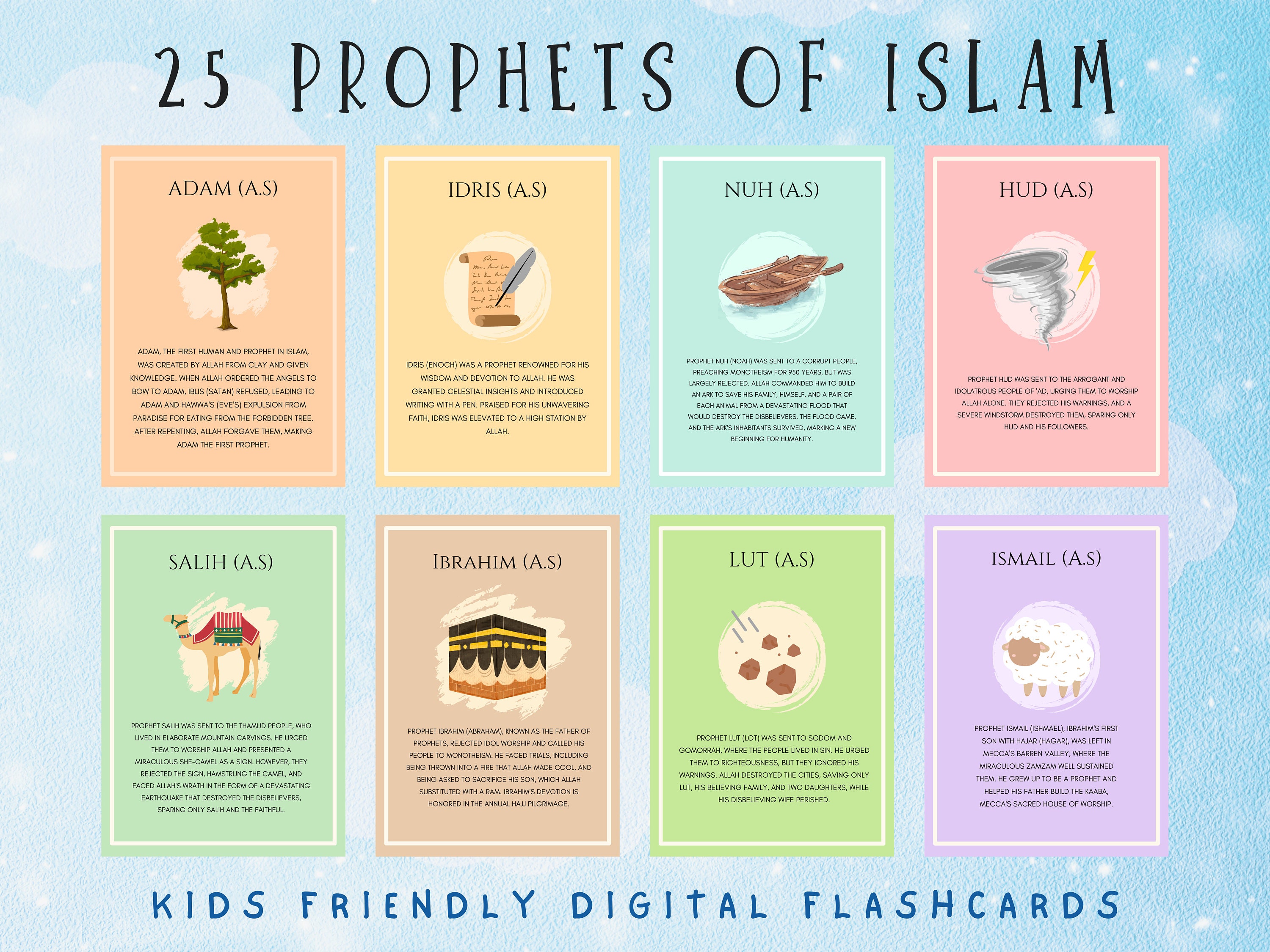 The Prophets in Islam Flashcards, 25 Prophets in Islam Flashcards PDF, Islamic Prophets Stories ...