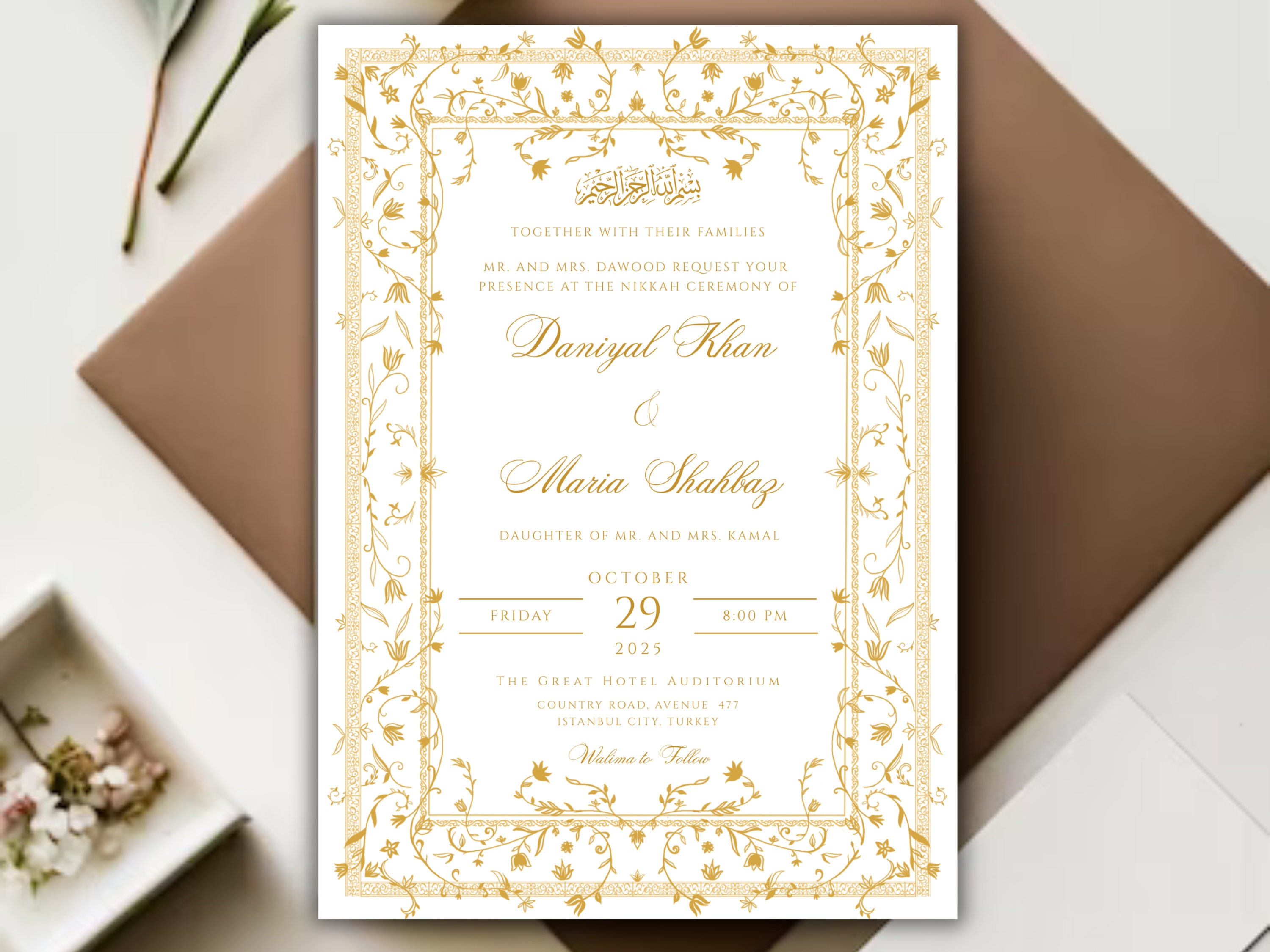 Nikkah Invitation Card, Floral Nikkah Invitation Template, Digital ...