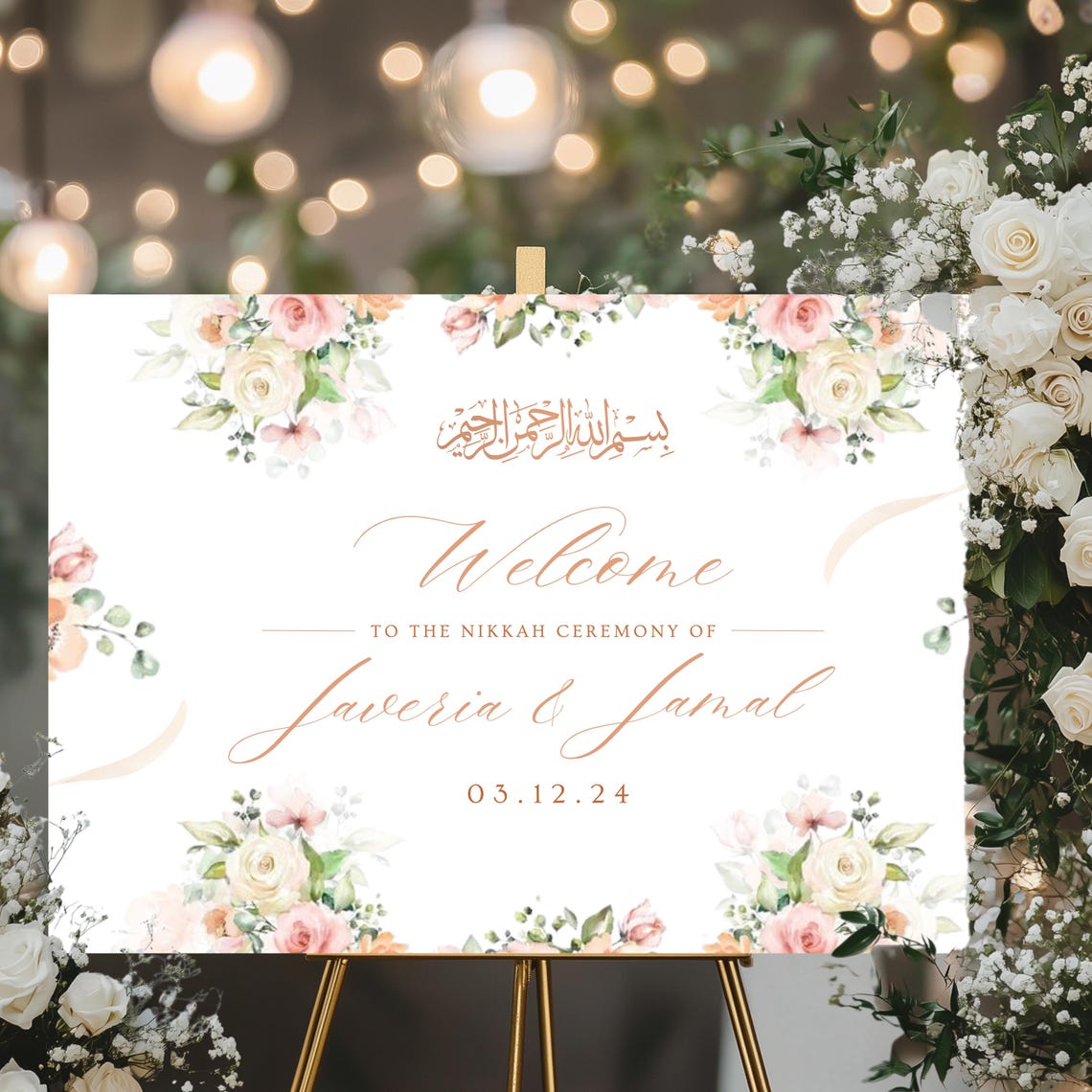 Islamic Nikkah Sign Template, Nikkah Wedding Sign, Floral Nikkah ...