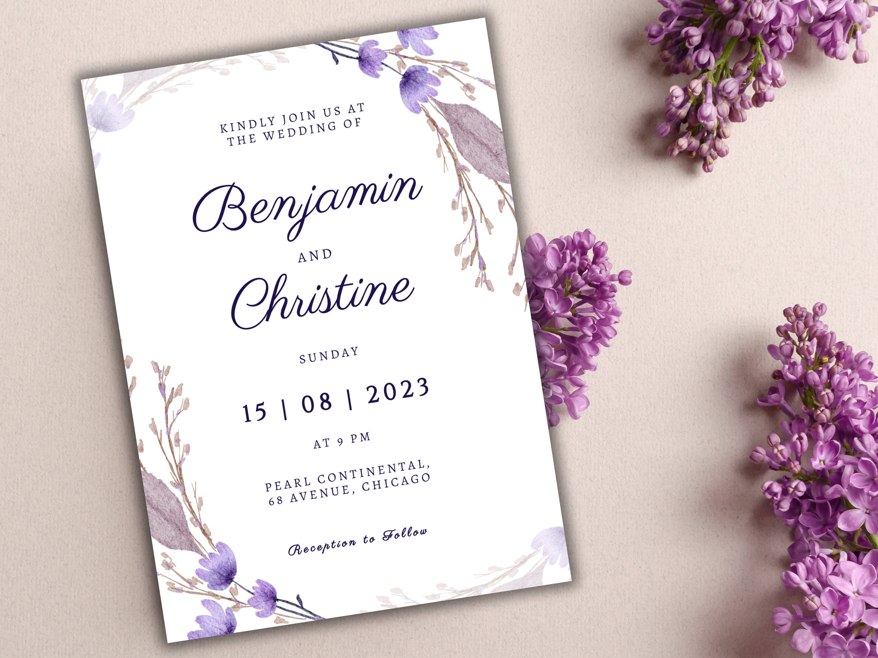 Lavender Wedding Invitation Template, Purple Watercolor Wedding ...