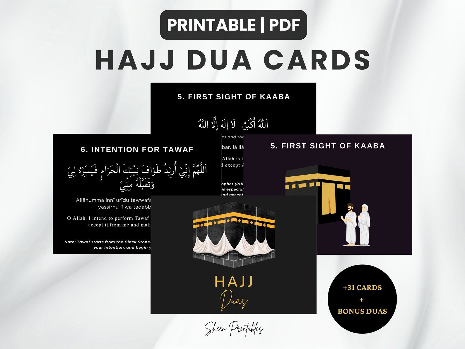 Hajj Dua Cards, Black Hajj Duas Printable Cards, Hajj Dua Flashcards ...