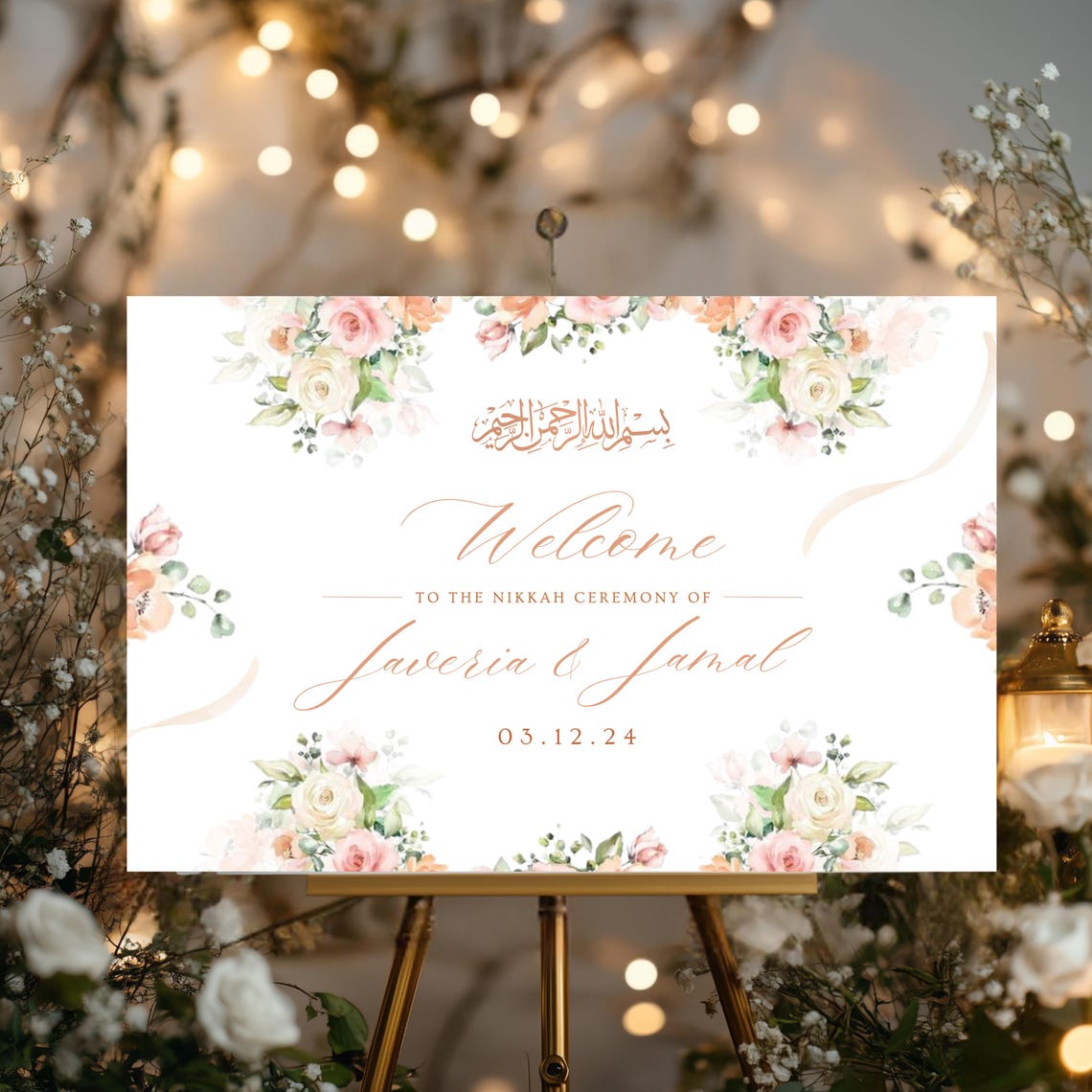 Islamic Nikkah Sign Template, Nikkah Wedding Sign, Floral Nikkah ...