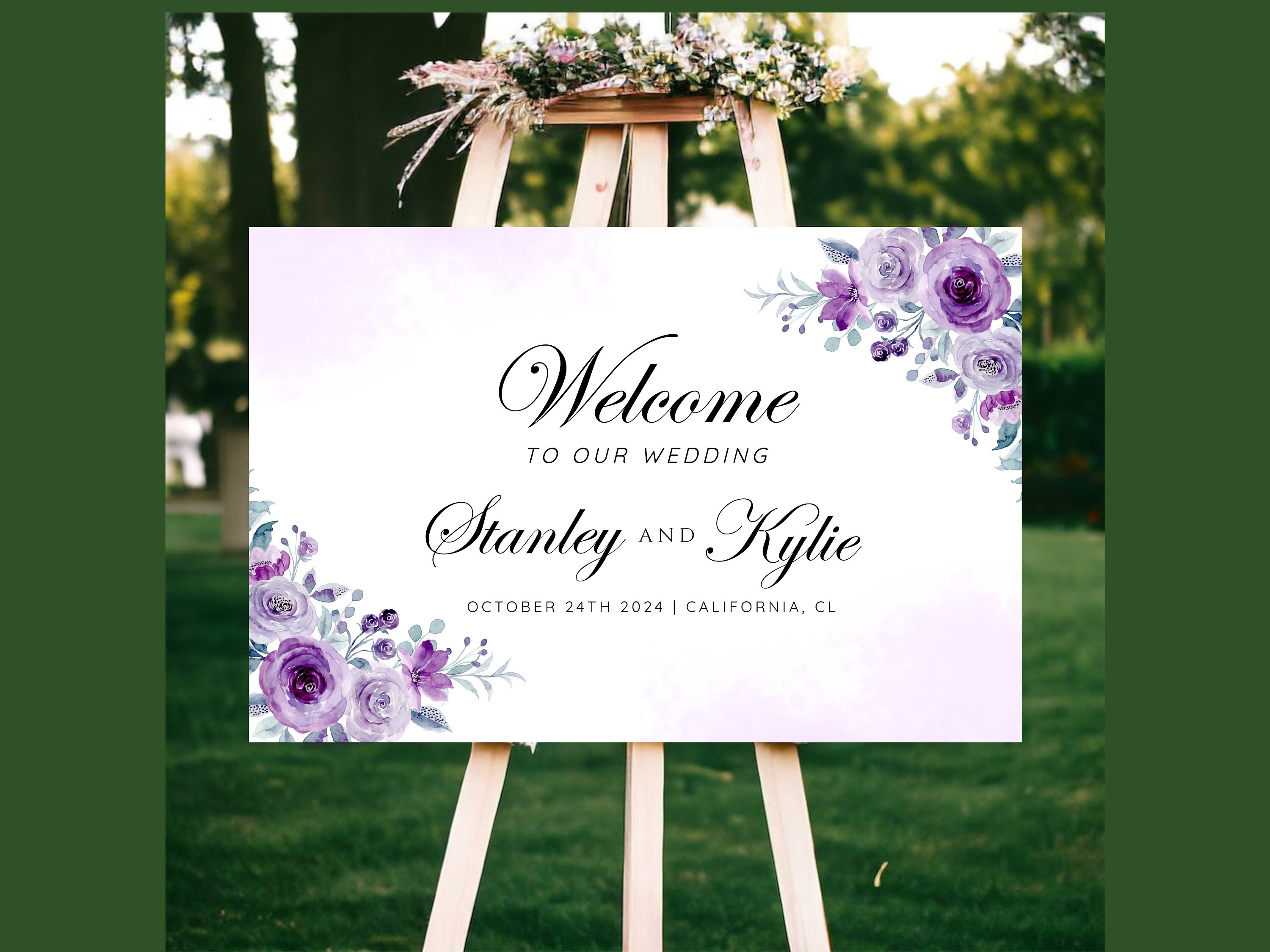 Lavender Wedding Welcome Sign Template, Purple Wildflower Floral ...